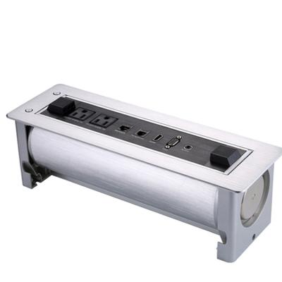 China NWS-SE002 Flip Up Conference Desk Mounted Power Socket with 2 Power Outlets, HDMI, VGA and Network Ports - Customizable Panel Size for sale