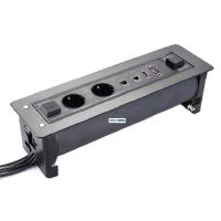 China ODM Motorized Desk Flip Socket with 2 German Power Ports, Network, Telephone, DP and VGA Connectivity for Conference Tables for sale
