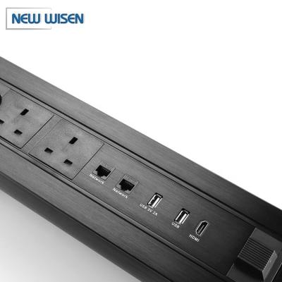 China NWS-SE001 Rotatable Desktop Power Socket with 2 UK Power Outlets, 2 Network Ports, USB Charger & HDMI for Conference Tables for sale