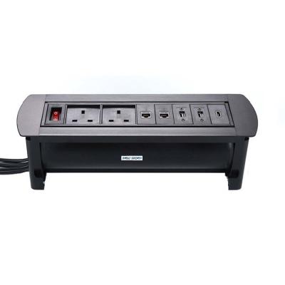 China NWS-SM08 Motorized Flip Power Socket with 3 UK Outlets, HDMI & VGA Ports for Business Desk Mounting for sale