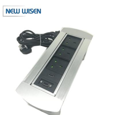 China NWS-SM08 Flip Up Conference Table Socket Panel with 3 UK Power Outlets, HDMI, VGA and RJ45 Ports - Customizable Aluminum Alloy Construction for sale
