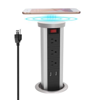 China Retractable Recessed Tower Power Outlet Strip with 10W Wireless Charger - 12 Amp 120V for Kitchen Countertops for sale