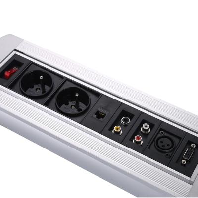 China NWS-SM404 Aluminum Recessed Table Power Outlet with Rotating Flip-Up Design - 2 French Standard Power Ports, Network, Audio & Video Connectivity for sale