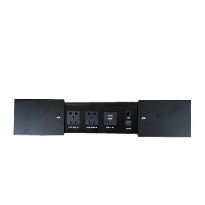 China ODM Office Desk Sliding Socket 100x280mm with 2 Power 2 USB HDMI Phone Ports 230V Grounding for sale