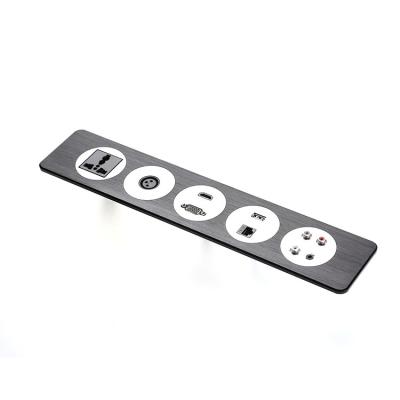 China NWS-SAL705A Aluminum Alloy Table Top Recessed USB Power Outlet 335mm x 71mm with HDMI VGA Audio Ports for sale