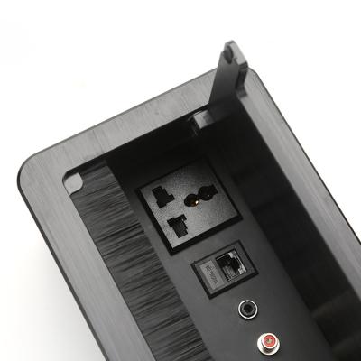 China NWS Black Brush Conference Table Power Outlet Socket Netbox 254x117mm with 2 Power, 2 Network, USB & HDMI Ports for sale