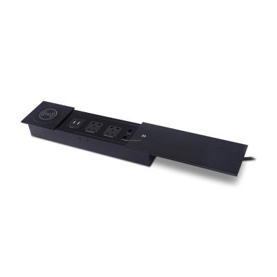 China CD-07 Hidden Sliding Socket Power Outlet 240V with 2 USB Ports and 100x280mm Aluminum Panel for sale