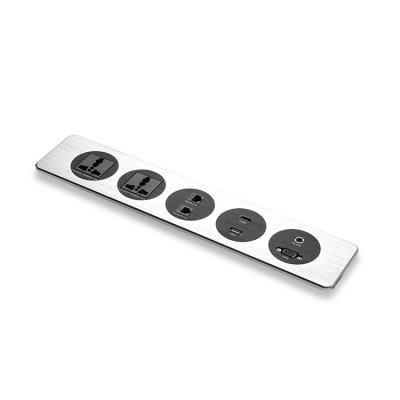 China NWS Brushed Aluminum Recessed Desk Power Outlet Grommet 370mm x 80mm with 7-Port Connectivity for Office & Hotel Installations for sale
