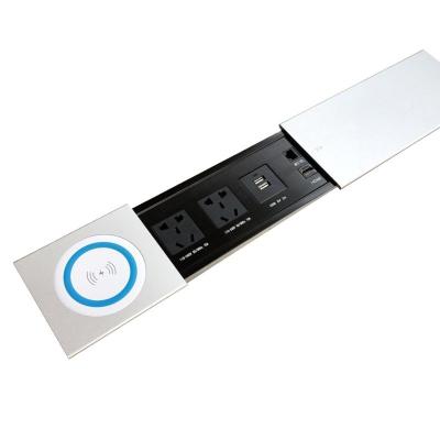 China CD-07 Sliding Cover Power Desk Socket Box 100x280mm with Dual USB Charger and Customizable Modules for sale