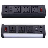 China NWS-SCP2 Conference Table Mount Power Strip with Dual USB Ports - 400mm × 80mm Panel Size and Surge Protection for sale