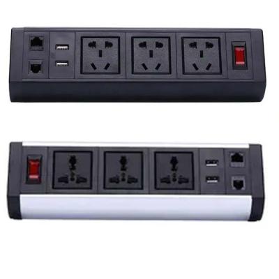 China NWS-SCP2 Conference Table Mount Power Strip with Dual USB Ports - 400mm × 80mm Panel Size and Surge Protection for sale