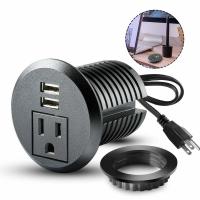 China Desk Power Grommet with 2 USB Ports and 6.5ft Extension Cord - 125V/12A Outlet for Office Conference Tables for sale
