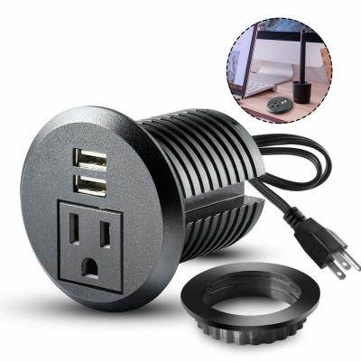 China Desk Power Grommet with 2 USB Ports and 6.5ft Extension Cord - 125V/12A Outlet for Office Conference Tables for sale