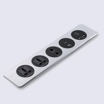 China NWS Meeting Room Desk Mounted Power Strip with USB 100-240V 335x71mm Aluminum Alloy Table Socket for sale