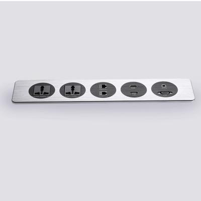 China NWS Office Furniture Power Desktop Socket 220V with USB HDMI VGA Ports 370mm×80mm Aluminum Alloy for sale