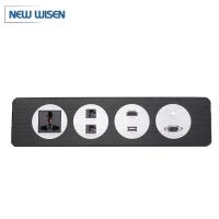 China Aluminum Office Desk Power Outlet Socket 305mm x 80mm with Multiple Ports for Furniture Tabletop Integration for sale