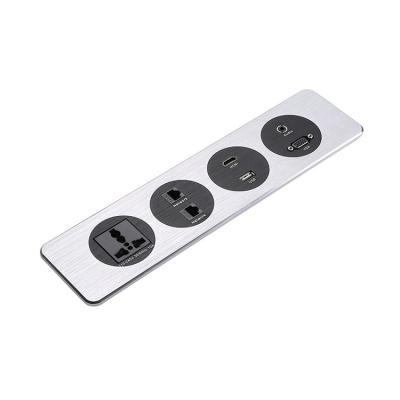 China NWS-SAL704B Universal Power Data Desk Socket 305x80mm Aluminum Alloy with RJ45 HDMI USB VGA Ports for sale