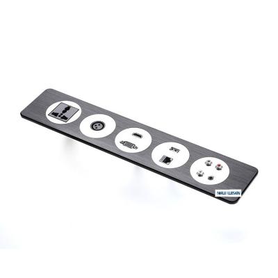 China NWS-SAL705A Office Desk Power Data Panel Socket 370mm×80mm Brushed Silver with HDMI USB VGA Ports for sale