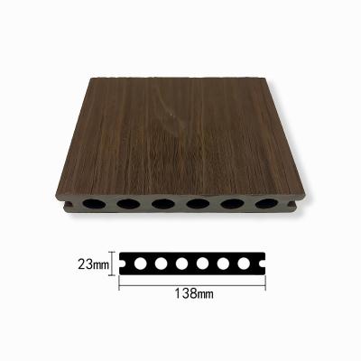 China 138x23mm WPC Outdoor Decking 3D Embossed Co Extrusion Waterproof Exterior Flooring Patio Garden for sale