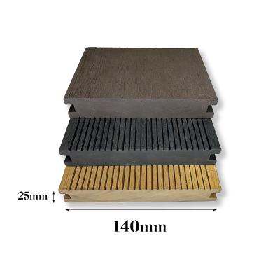 China UV Stabilized WPC Composite Decking 140x25mm Grooved Outdoor Flooring Courtyard Balcony for sale