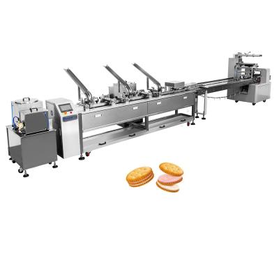 China One Lane Biscuit Sandwich Machine 6.5KW 3+2 Cream Biscuit Making Machine With Pile Packing Line for sale
