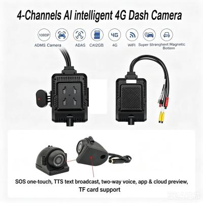 China Front and Rear Dash Cam 4CH ADAS DMS Auto Video Recorder With 4G GPS WIFI Magnetic Camera for Truck for sale