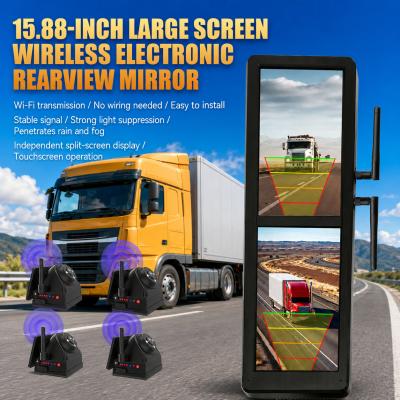 China 15.88 Inch Touchscreen Wireless Electronic Rearview Mirror with 4 Solar Magnetic Cameras Split Screen BSD for Heavy Trucks for sale