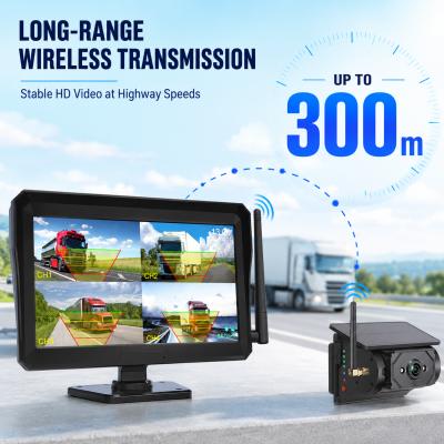 China 10.1 Inch 4CH Wireless Rear View Camera System Solar Magnetic Backup Camera Monitor for Truck Trailer RV Caravan for sale