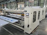 China Fully Automatic Large Roll Fluffy Kitchen Towel Paper Maxi Roll Making Machine Production Line With Heat Shrink Wrapping Machine for sale