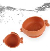 China Food Grade Silicone Baby Bowl Fish Shape Self Feeding Tableware 200ml Blue for sale