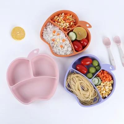 China Anti Slip Silicone Dining Plate Apple Shaped Baby Suction Cup Bowl 12 oz BPA Free for sale