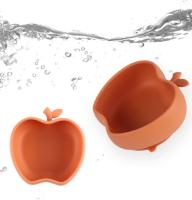 China Baby Silicone Dining Plate Apple Shaped Suction Bowl 12x10.5x5.5cm BPA Free Non Slip Self Feeding for sale