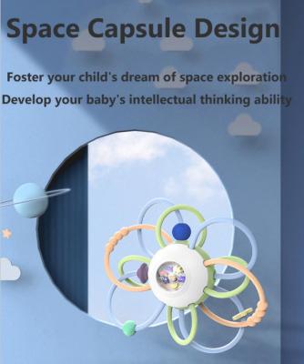 China Food Grade Silicone Baby Teether Rattle Toy 3 Rings Sensory Grasping BPA Free 0-12 Months for sale