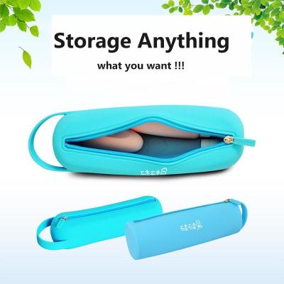 China Silicone Cylindrical Storage Bag Waterproof Portable Cosmetic Organizer 20cm Capacity for sale