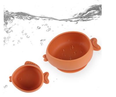 China Food Grade Baby Silicone Suction Bowl Fish Shape 8 Inch 3 Section Toddler Plate for sale