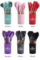 China 12-Piece Silicone Kitchenware Set with Wooden Handle High Temperature Resistance 230°C for sale
