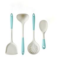 China Food Grade Silicone Kitchen Utensils Set 4 Piece Non Stick Spoon Shovel Strainer Rice Spoon High Temperature Resistant for sale