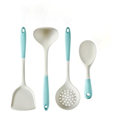 China Food Grade Silicone Kitchen Utensils Set 4 Piece Non Stick Spoon Shovel Strainer Rice Spoon High Temperature Resistant for sale