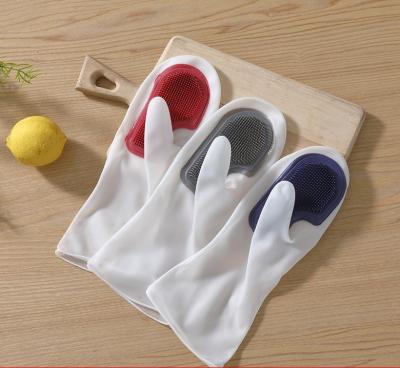 China Food Grade Silicone Dishwashing Gloves 31cm Waterproof Heat Resistant Anti Slip Kitchen Scrubber for sale