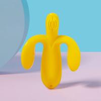 China Food Grade Silicone Baby Toothbrush Banana Cartoon Teether 9.7cm Soothing Gum for sale