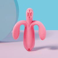 China Food Grade Silicone Baby Toothbrush Banana Cartoon Teether 9.7cm Soothing Gum for sale