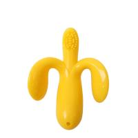 China Food Grade Silicone Baby Toothbrush Banana Cartoon Teether 9.7cm Soothing Gum for sale