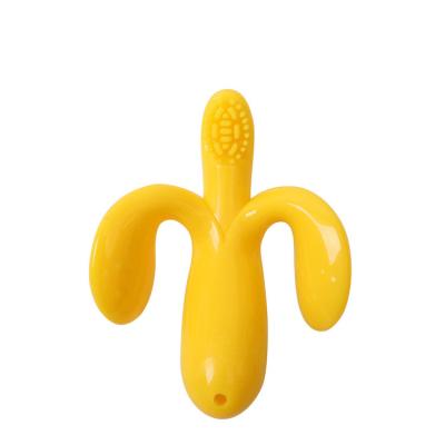 China Food Grade Silicone Baby Toothbrush Banana Cartoon Teether 9.7cm Soothing Gum for sale
