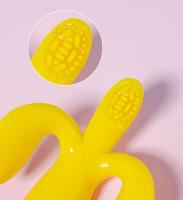 China Food Grade Silicone Baby Toothbrush Banana Cartoon Teether 9.7cm Soothing Gum for sale