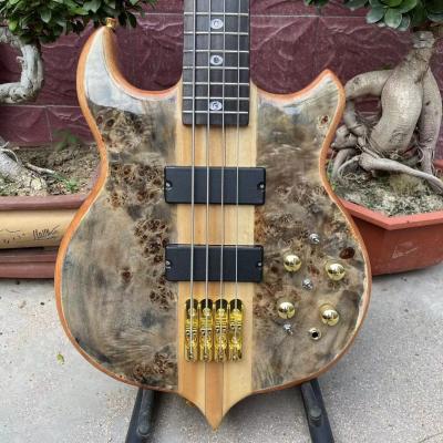 China Custom 4 String Electric Bass Guitar Ebony Fingerboard 22 Fret Mahogany Body Burst Maple Top Active Pickup for sale
