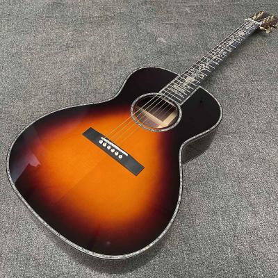 China Custom OOO Body 39 inch Acoustic Guitar Solid Rosewood Back Sunburst Abalone Binding OEM for sale