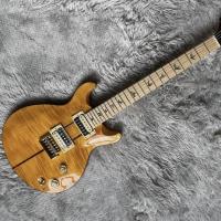 China Custom Yellow Santana Retro Electric Guitar Flamed Maple Top Veneer 22 Fret HH Pickups for sale