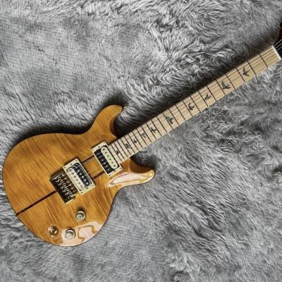 China Custom Yellow Santana Retro Electric Guitar Flamed Maple Top Veneer 22 Fret HH Pickups for sale
