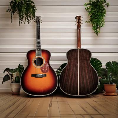 China Custom Dark Brown Burst Solid Wood OM-42 45 Style Acoustic Guitar 6 String for sale