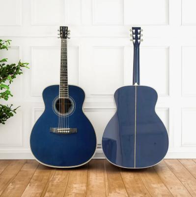 China Navy Blue OM Acoustic Guitar 000-14 Fret East Indian Rosewood Back European Spruce Top for sale